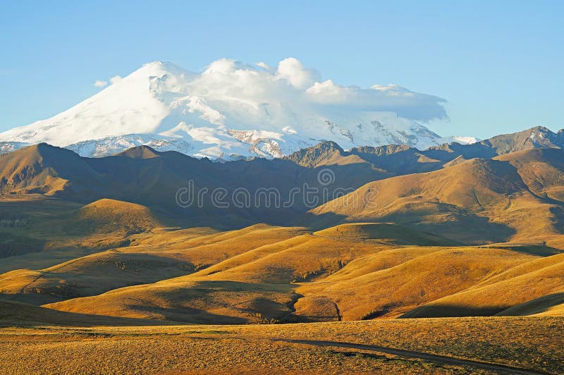 Mount Elbrus volcano stock image. Image of valley, october - 374695045