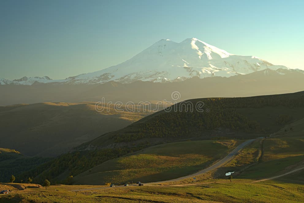 Mount Elbrus volcano stock image. Image of greenery - 374695145