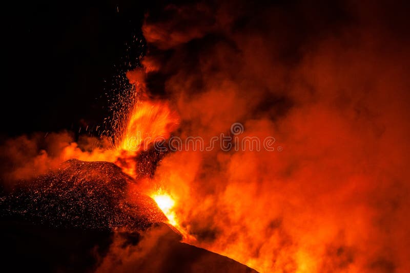 Mount Etna Eruption and Lava Flow Stock Photo - Image of volcano ...