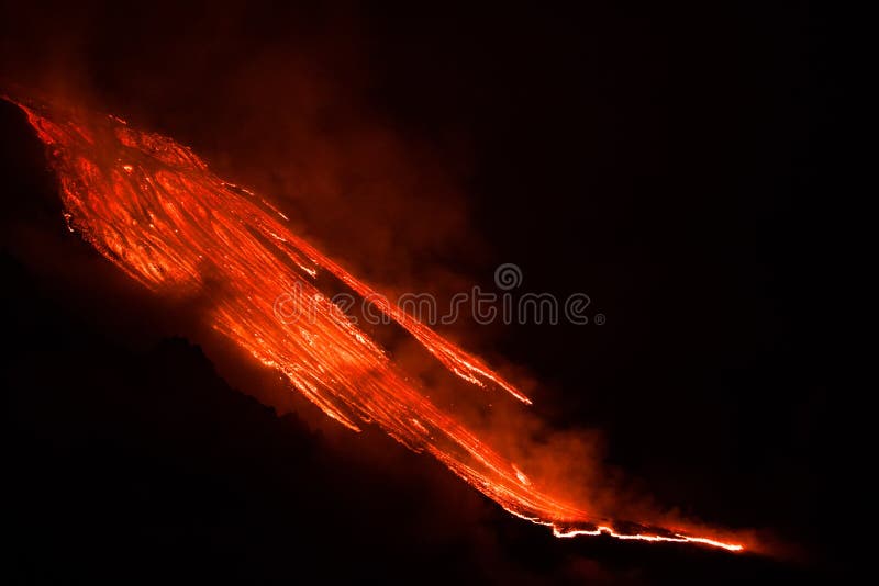 Mount Etna Eruption and Lava Flow Stock Photo - Image of casting ...