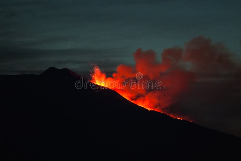 Mount Etna Eruption and Lava Flow Stock Photo - Image of protection ...