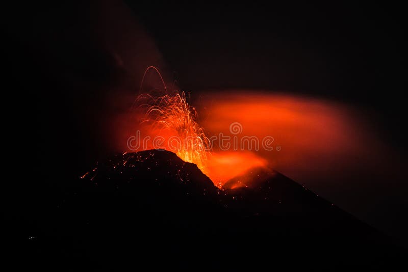 Mount Etna Eruption and Lava Flow Stock Image - Image of security ...