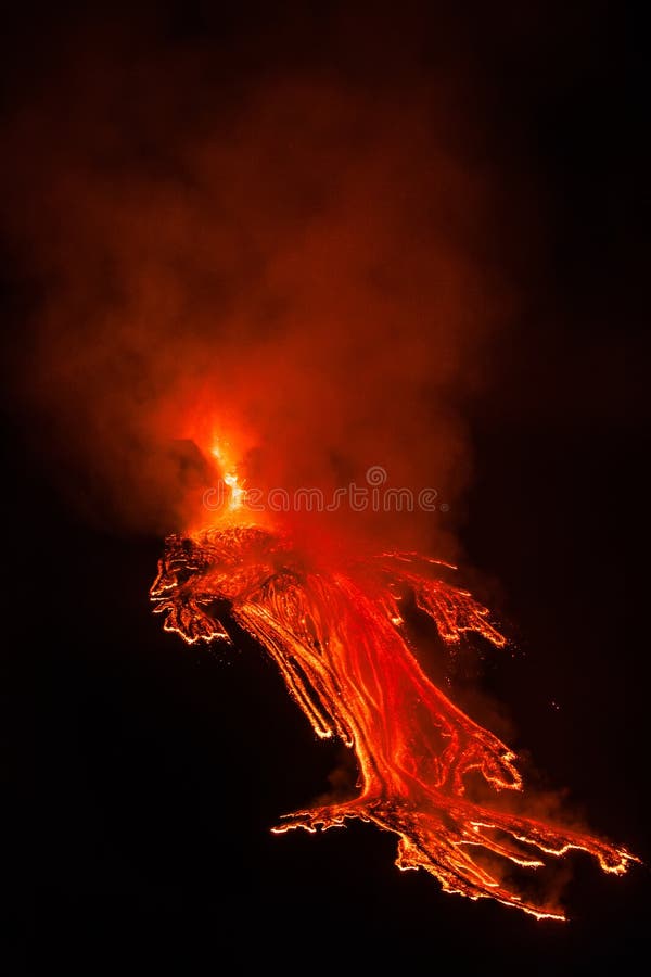Mount Etna Eruption and Lava Flow Stock Photo - Image of crater ...