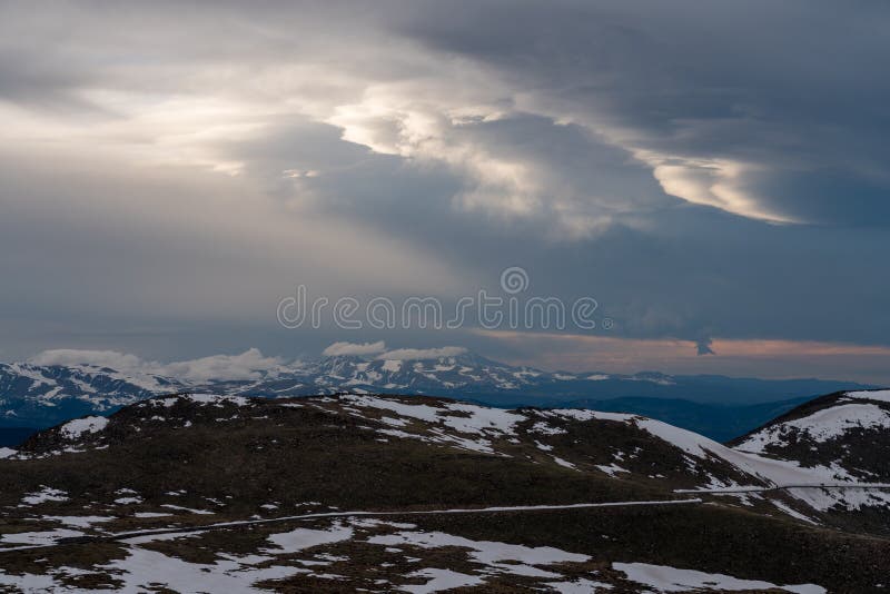 Mount Evans Road stock image. Image of evening, lake - 151018605
