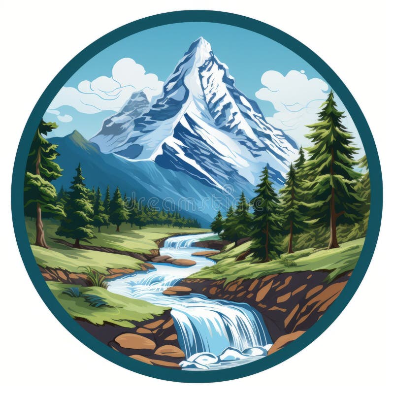 Mount Everest Landscape Logo with Waterfall and Trees Stock ...