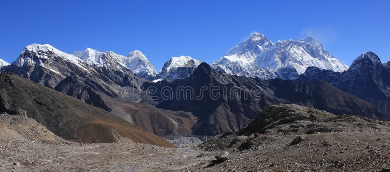 Mount Everest and Other High Mountains Seen from Below Renjo Pass Stock ...