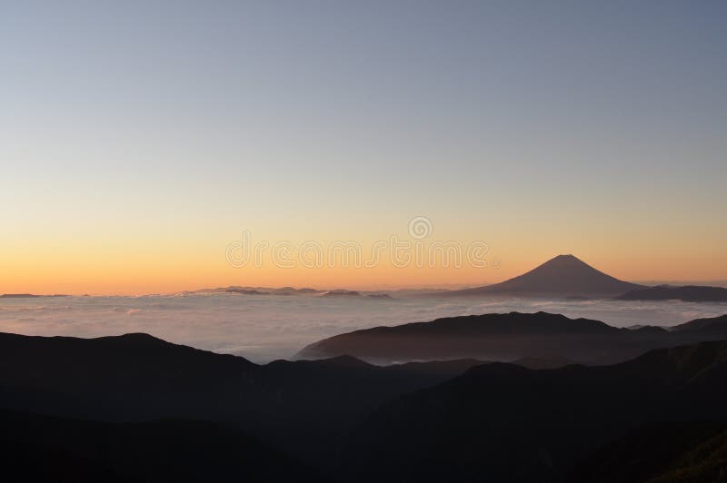 Mount Fuji at dawn stock photo. Image of japan, clouds - 34738060