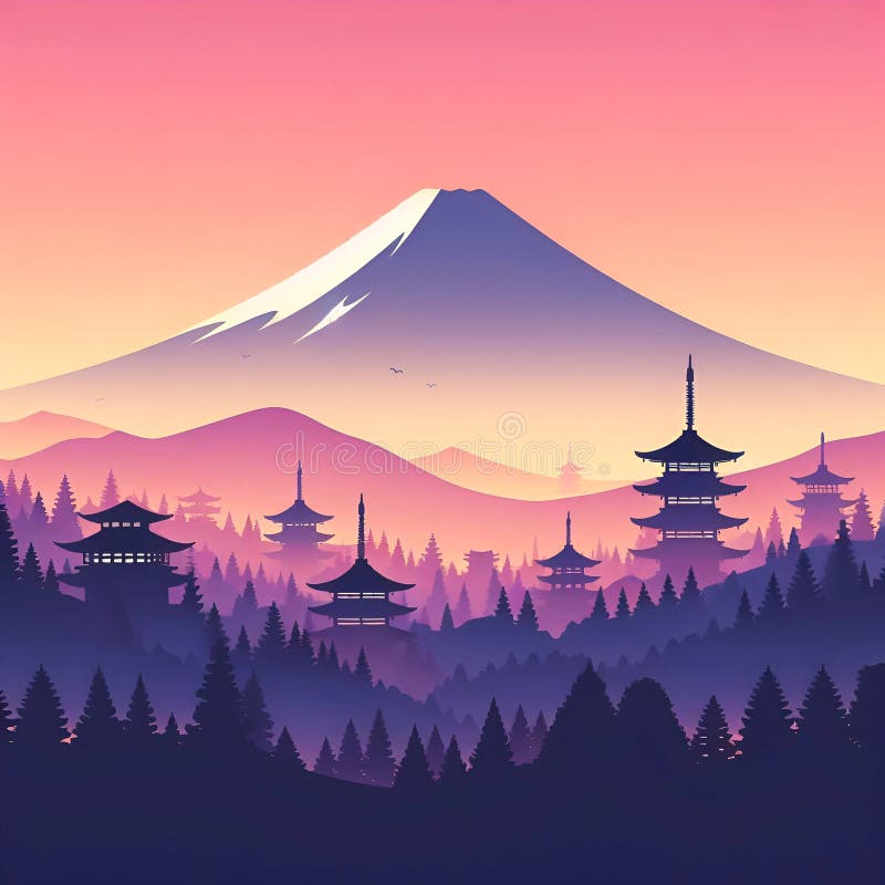 Mount Fuji Flat Vector Skyline Stock Image - Image of plane, skyline ...
