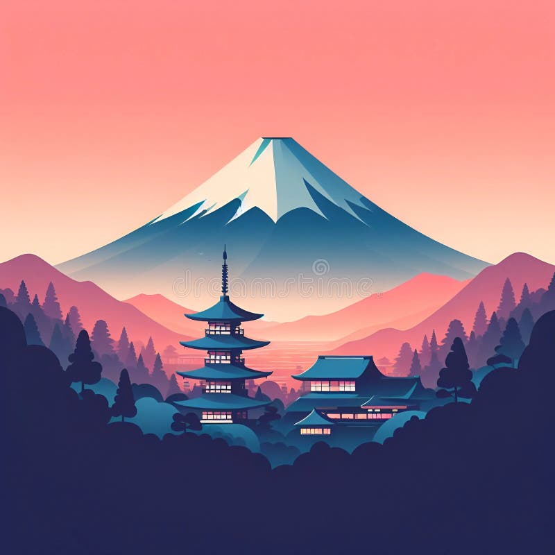 Mount Fuji Flat Vector Skyline Stock Photo - Image of landscape, boat ...