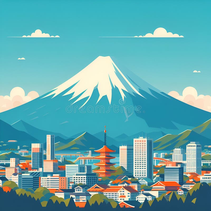 Mount Fuji Flat Vector Skyline Stock Illustration - Illustration of ...