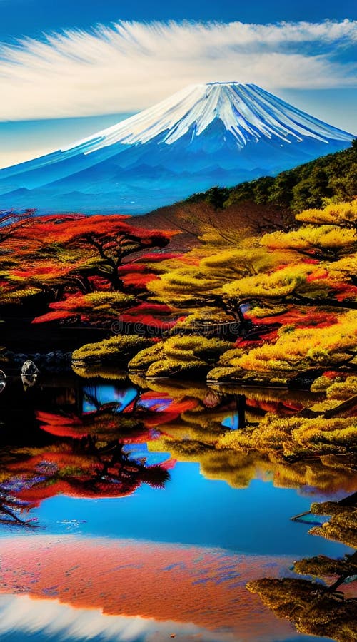 Mount Fuji Japan Mountain View Illustration Artificial Intelligence ...
