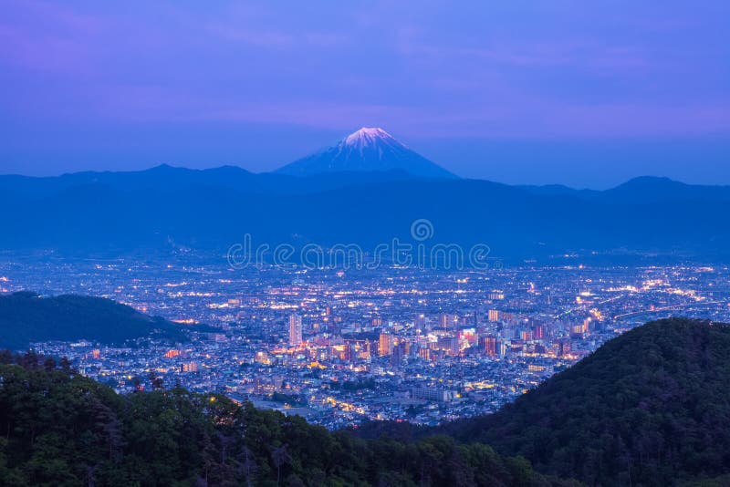 Mount Fuji stock photo. Image of skyline, building, night - 89350502