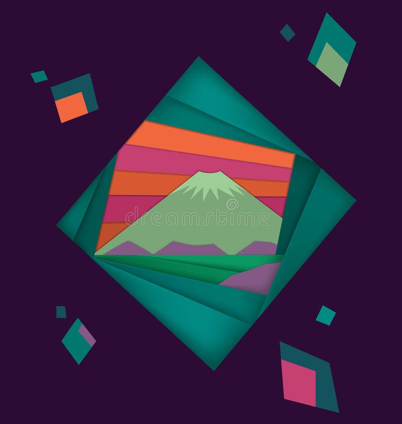 Mount Fuji Paper Cut Style. Stock Illustration - Illustration of ...