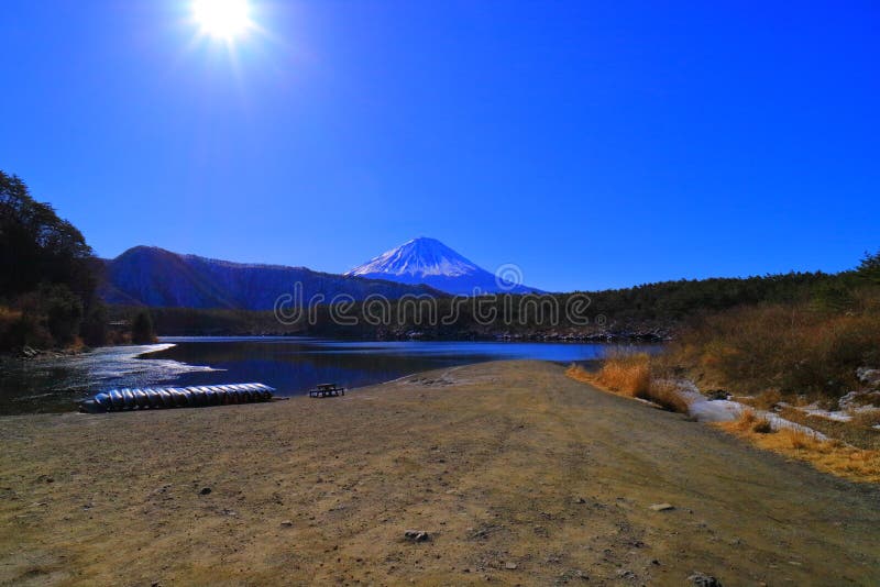 Mount Fuji from the Root Ground Beach of Lake Sai Japan Stock Photo ...