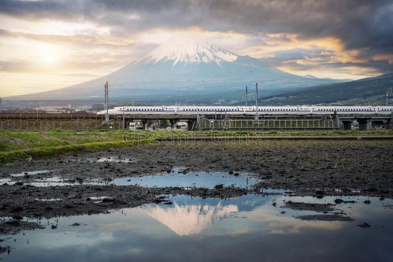 Mount Fuji and the Shinkansen High-speed Train in the Countryside and ...