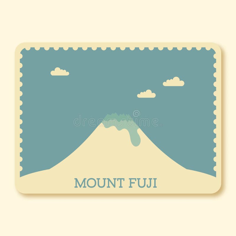 Mount Fuji Stamp or Poster Design in Blue and Beige Stock Illustration ...