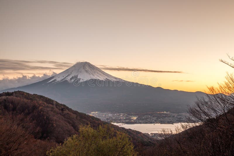 The Mount Fuji on Sunset Days. Stock Photo - Image of building ...