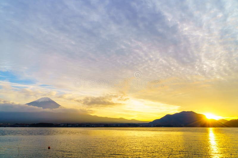 .Mount Fuji sunset, Japan stock image. Image of mountain - 69656431