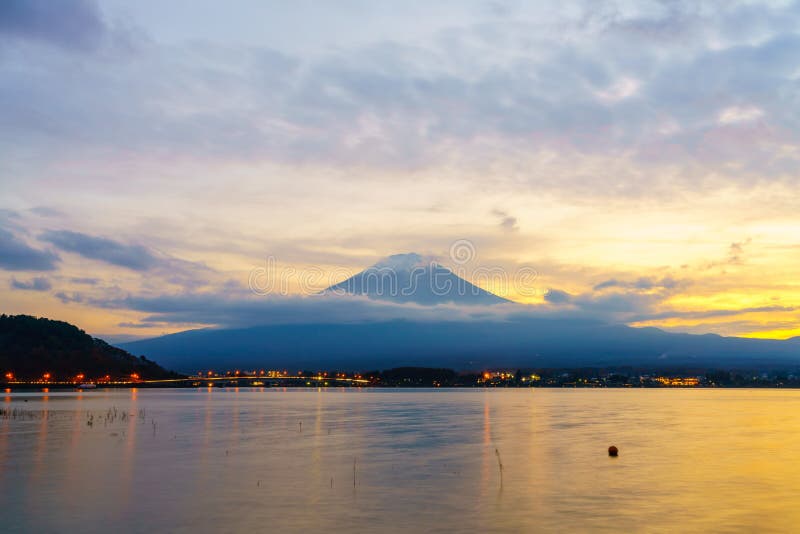 .Mount Fuji sunset, Japan stock image. Image of pine - 72937337