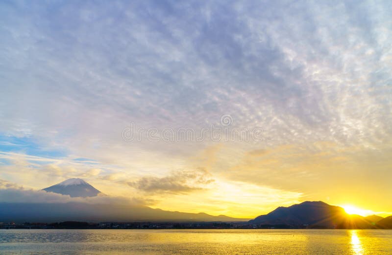 .Mount Fuji sunset, Japan stock photo. Image of cloud - 76393630