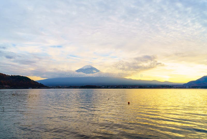.Mount Fuji sunset, Japan stock photo. Image of reflection - 76774966