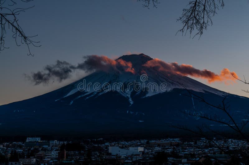 Mount fuji at sunset stock photo. Image of boat, morning - 247765366