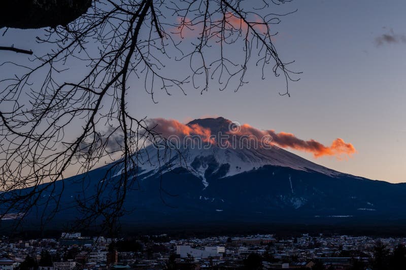Mount fuji at sunset stock photo. Image of morning, boat - 264879322