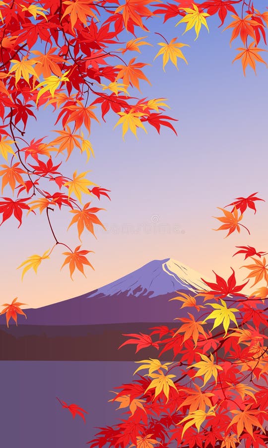 Mount Fuji Surrounded by Orange Maple Branches Stock Photo - Image of ...