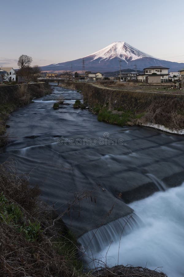 Mount Fuji and Water Stream in a Small Village, Japan Stock Image ...