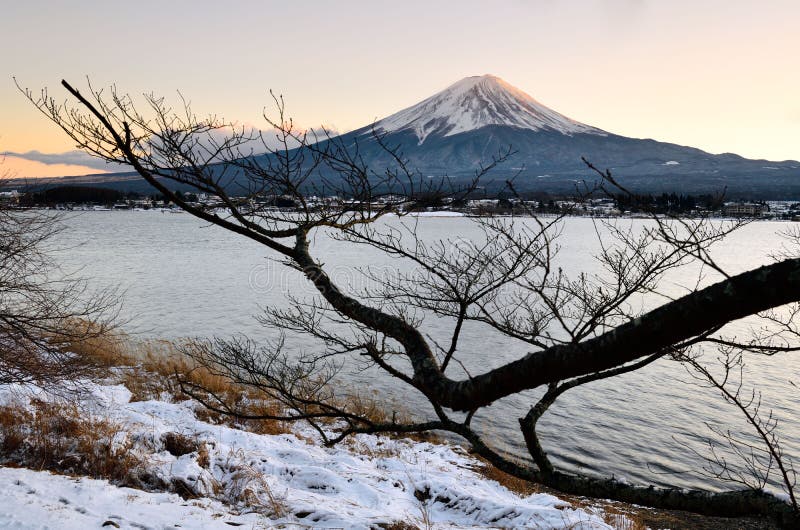 Mount Fuji in Winter Scene in February with Sunset Stock Photo - Image ...