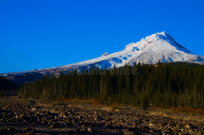 Mount Hood Covered in Snow from a Distance Stock Image - Image of ...