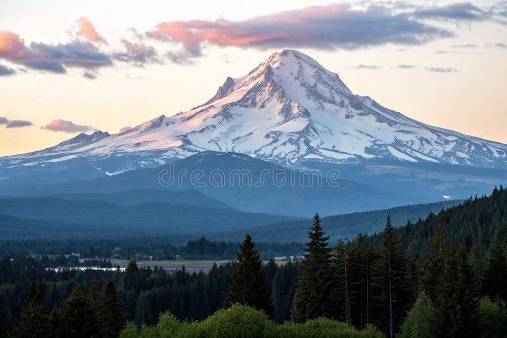 Mount Hood in Evening Light Stock Illustration - Illustration of ...