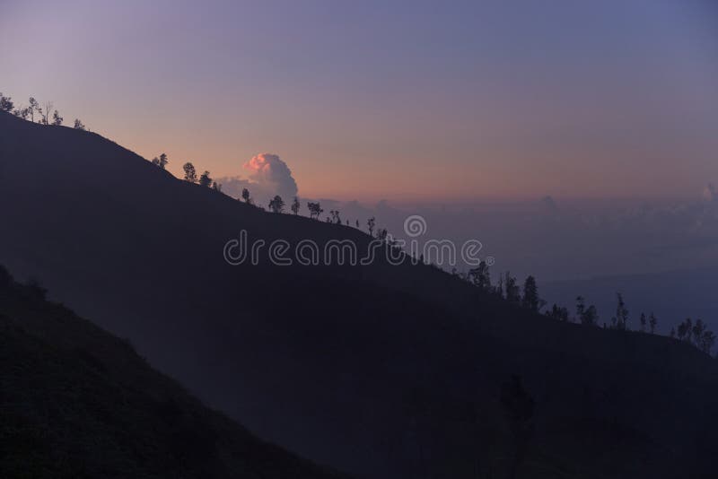 Mount Ijen at Sunset Time in East Java, Indonesia. Stock Photo - Image ...