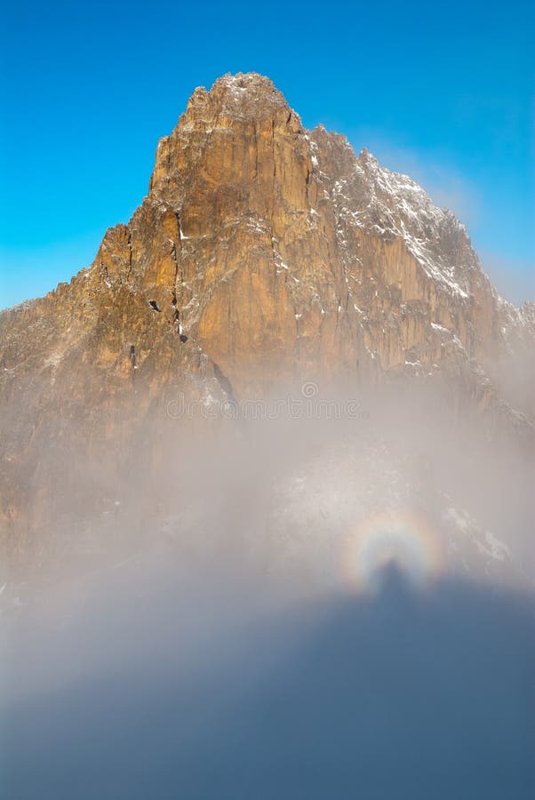 Brocken Spectre on the Mountain Top from a Hiker in Autumn Season Stock ...