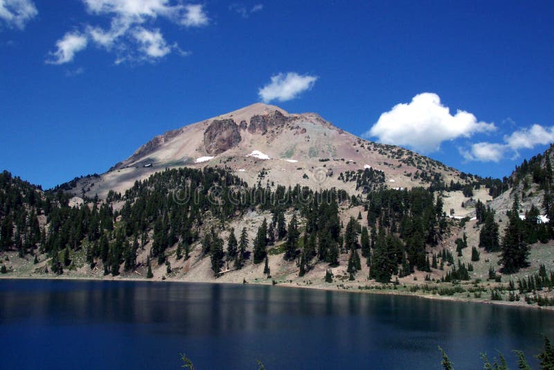 Mt. Lassen Above Manzanita Lake Stock Image - Image of trees, serene ...