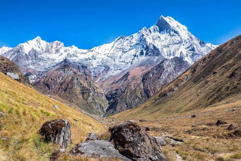 Mount Machhapuchchhre and Fishtail Peak Stock Image - Image of ...