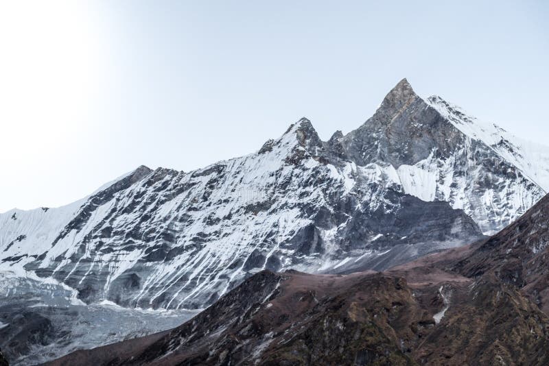 Mount Machhapuchchhre and Fishtail Peak Stock Image - Image of mount ...