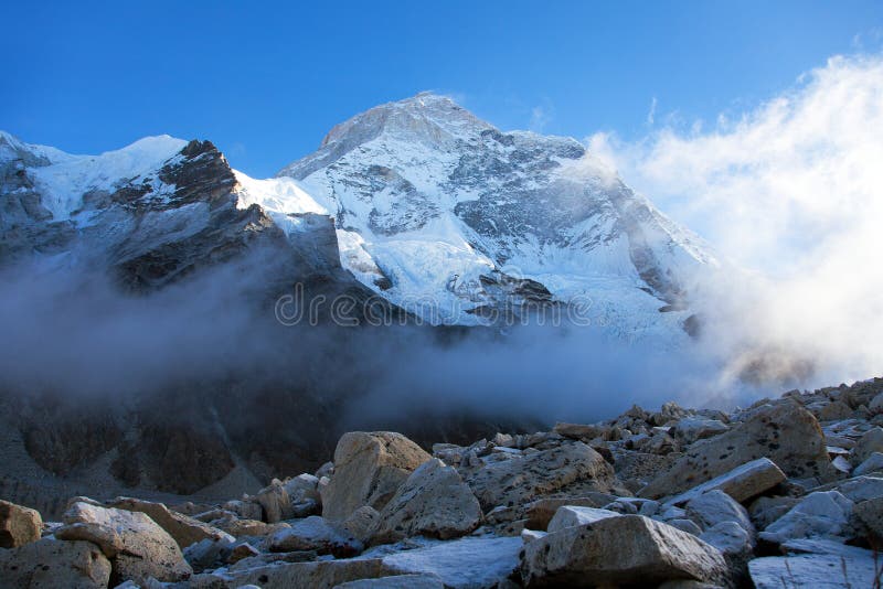 Mount Makalu with Clouds, Nepal Himalayas Mountains Stock Image - Image ...