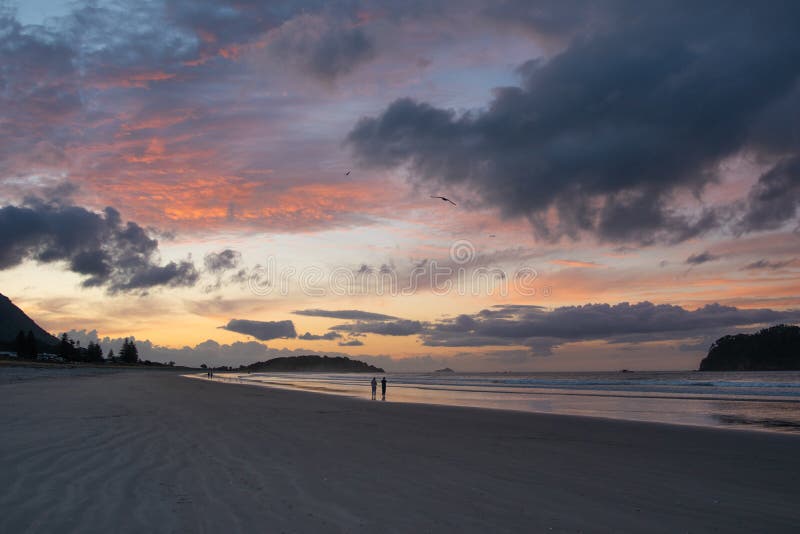 Mount Manganui Beach New Zealand Stock Image - Image of oceans, sunset ...