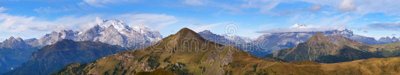 Mount Marmolada and Mount Sella Panorama Stock Image - Image of ...