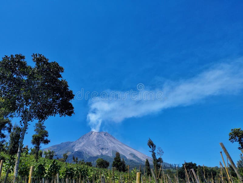 Mount Merapi Can Be Seen Brightly from the Plantation Stock Image ...
