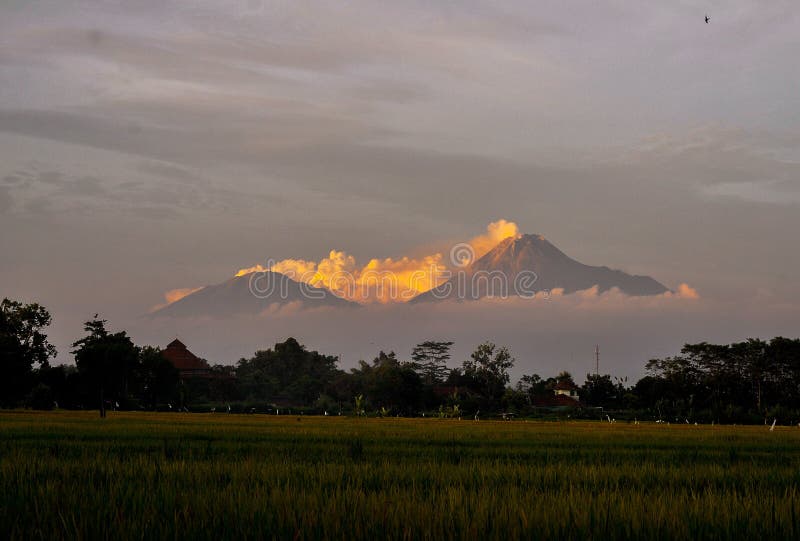 Mount Merapi Looks Very Beautiful from a Village Stock Image - Image of ...