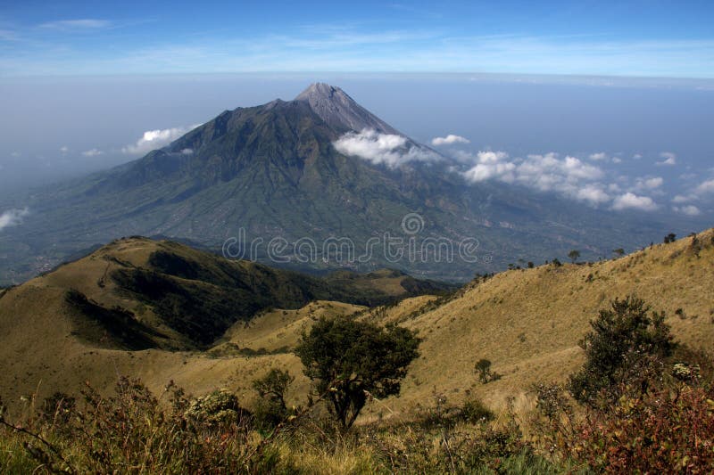Mount Merapi View from the Mount Merbabu Hiking Trail Stock Photo ...