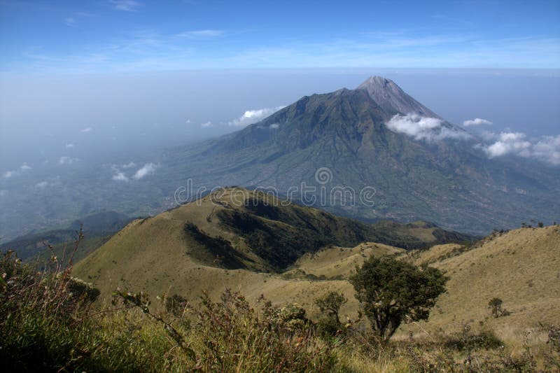 Mount Merapi View from the Mount Merbabu Hiking Trail Stock Photo ...