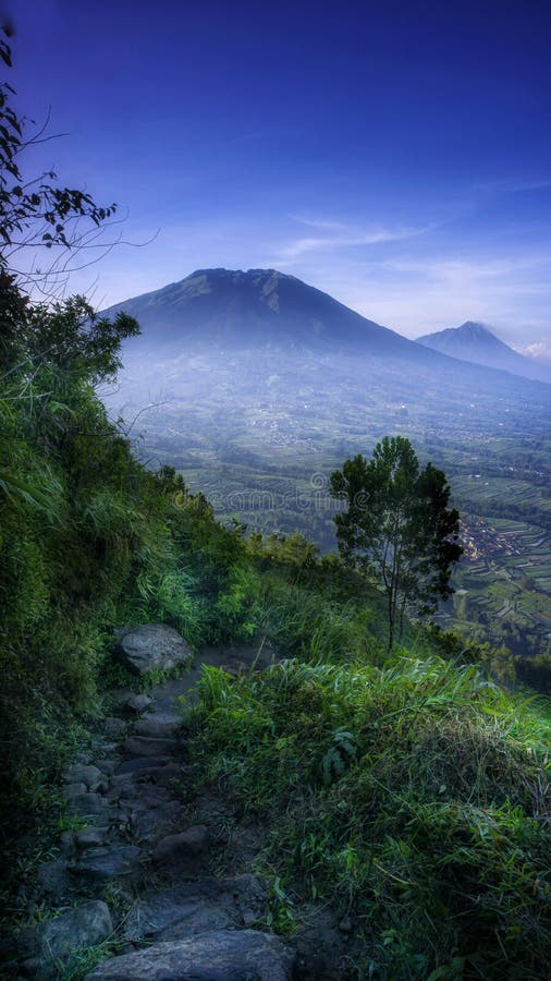 Mount Merbabu and Merapi in Indonesia Stock Image - Image of river ...