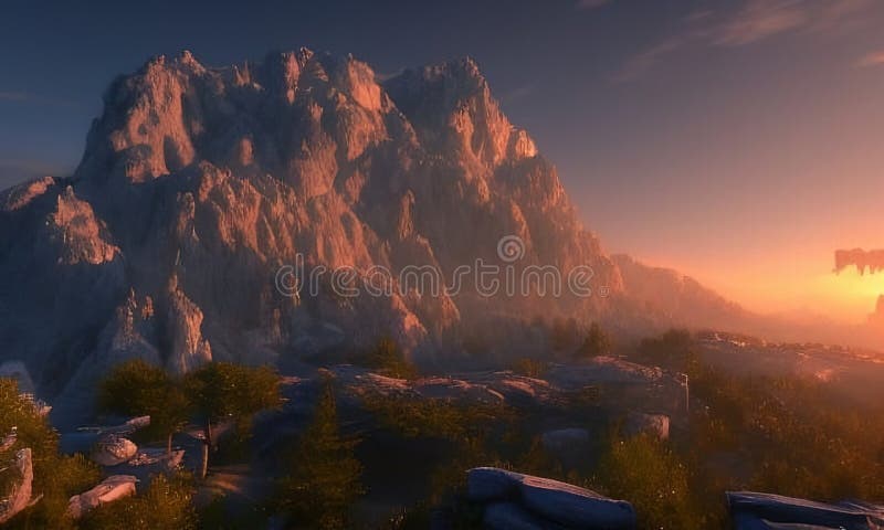 Mountains at Dawn, Sunset. Generative AI Stock Illustration ...