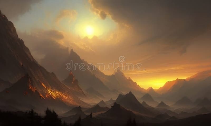 Mountains at Dawn, Sunset. Generative AI Stock Illustration ...