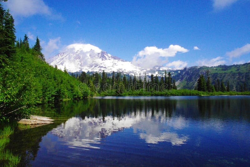 Mount Rainer from Bench Lake. Stock Image - Image of recreation ...