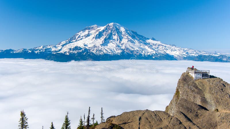 Mount Rainier Above the Clouds from High Rock Lookout in June Stock ...