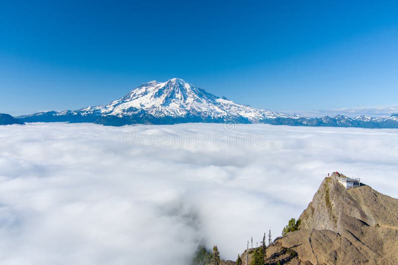Mount Rainier Above the Clouds from High Rock Lookout in June Stock ...